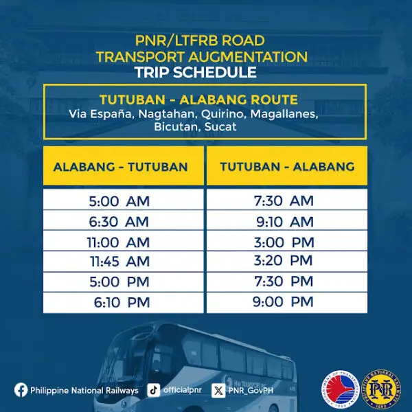Alabang-Tutuban Bus Schedule: PNR/LTFRB Update | mytourguide.ph